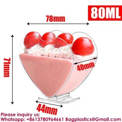 China Heart Shaped Dessert Cups,2.7 Oz Plastic Mini Dessert Cup With Spoon,Disposable Plastic Parfait Cups For Party, Buffet, Valentine'S Day, Wedding for sale