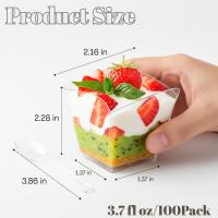 China 4 Oz Square Plastic Dessert Cups With Spoons, Clear Parfait Appetizer Cups, Mini Party Trifle Shooter Serving Cup For Mousse, Puddings, Cocktails Appetizers Fruit for sale