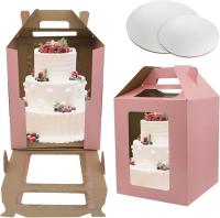 China Bakery Box Disposable Cake Containers Cake Boxes Tier Cake Carrier With Cake Boards,Disposable Tiered Cake Carrier With 4 Windows For Wedding,Birthday,Party,Bakery Supplies for sale