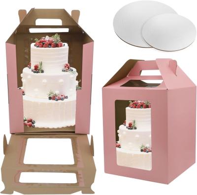 China Bakery Box Disposable Cake Containers Cake Boxes Tier Cake Carrier With Cake Boards,Disposable Tiered Cake Carrier With 4 Windows For Wedding,Birthday,Party,Bakery Supplies for sale