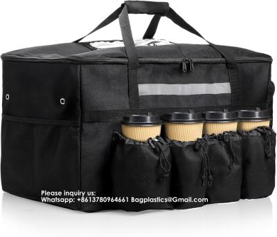 China Insulated Food Delivery Bag With 4 Cup Holders/Drink Carriers, Large Catering Thermal Bag, Pizza Warmer Carrying Case, Insulated Hot & Cooler Bags For Beverages, Grocery, Food Transport for sale