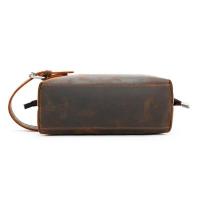 China Crazy horse leather vintage toiletry bag Genuine Leather Woven Clutch Bag Unisex Portable Handheld Storage Bag Leather Large Capacity Toiletry Bag Wholesale for sale