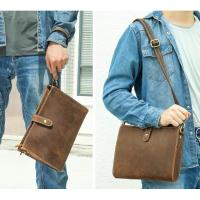 China Genuine Cowhide Crazy Horse Leather Men'S Clutch Large Capacity Wallet European And American Retro Crossbody Shoulder Bag Mobile Phone Men'S Bag for sale