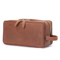 China Factory Direct Sales Vintage Crazy Horse Leather Storage Bag Genuine Leather Large Capacity Multi-Function Cosmetic Bag Handbag Cross-Border Wholesale for sale