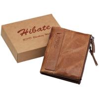 China Factory Customized Amazon First Layer Cowhide Wallet Two-Tone Oil Leather Men'S And Women'S New Zipper Wallet With Custom Logo for sale