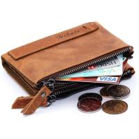 China Factory Customized Amazon First Layer Cowhide Wallet Two-Tone Oil Leather Men'S And Women'S New Zipper Wallet With Custom Logo for sale