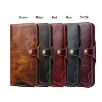 China Popular Samsung Apple Huawei S25Ultra Waxed Cowhide Mobile Phone Leather Case S24 Genuine Leather Case S22 Wallet Protection for sale