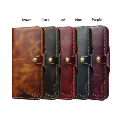 China Popular Samsung Apple Huawei S25Ultra Waxed Cowhide Mobile Phone Leather Case S24 Genuine Leather Case S22 Wallet Protection for sale