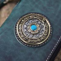 China New Handmade Wallet Men And Women Long Zipper Bag Ethnic Style Vertical Genuine Leather Rotating Nine-Square Wallet Men And Women for sale