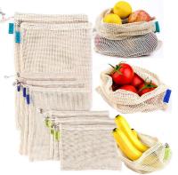 China ISO9002 BSCI Reusable Cotton Grocery Bags Mesh Net Drawstring Bag GOTS for sale