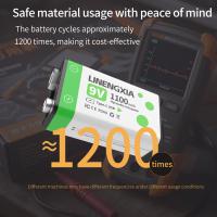 China 6-Pack 9V Rechargeable Batteries Lithium with 1100mAh High Capacity, 1200 Cycles, and Type-C Charging for sale