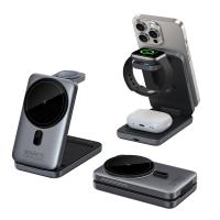 China Ultra Slim 3-in-1 Magnetic Wireless Charger with 360° Adjustable Stand for iPhone, Apple Watch, and AirPods for sale