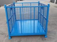 China stackable folding steel container with mesh protection In blue color for material production storage for sale