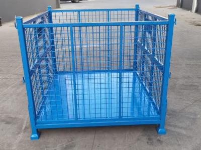 China stackable folding steel container with mesh protection In blue color for material production storage for sale