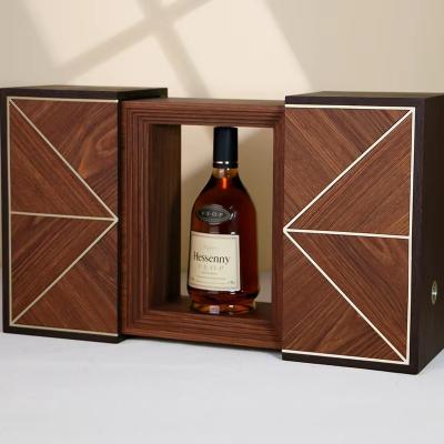 China Custom Walnut Wine Display Box 320x150x320mm with LED Light and Laser Engraving Options for sale