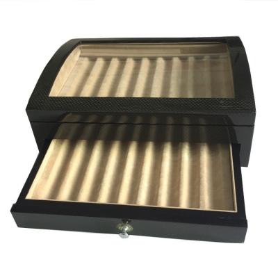 China 2 Layer Custom Wood Pen Box with 20 Slots - Black Lacquer Finish & Key Lock for Fountain Pen Storage for sale