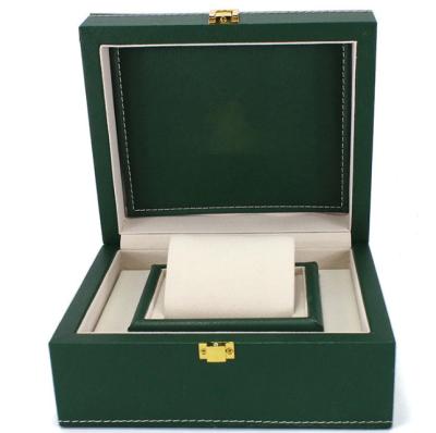 China Custom Leather Watch Case 300x300x150mm with Velvet Lining - Green PU Leather Box with Metal Lock for Luxury Timepieces for sale