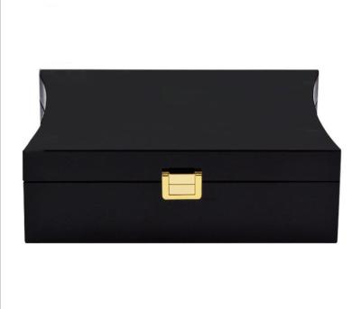 China Luxury Black Wooden Perfume Box with 2-Bottle Capacity - High-Gloss Lacquer Finish & Velvet Interior for Premium Fragrance Storage for sale