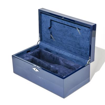China Custom Blue Wooden Wine Bottle Box Sustainable Material with Logo 750ml for sale