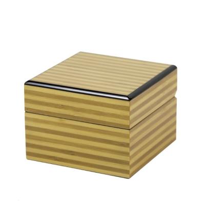 China Sustainable Luxury Solid Wood Watch Case Storage Box with Golden Exterior and Black Velvet Interior for High-End Timepieces for sale