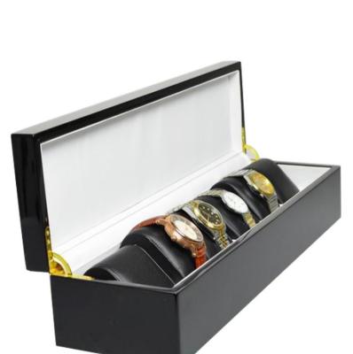 China Modern 6-Slot Wooden Watch Box with Black Matte Finish and Plush Lining for Watch Protection and Storage for sale