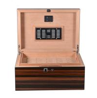 China Hinged Closure Handmade Wood Cigar Box 50 Cigar Sizes With Hygrometer for sale