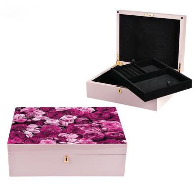 China Double Layer Wooden Jewelry Box with High-Gloss Finish and Black Velvet Interior for Earrings, Rings & Necklaces Storage for sale