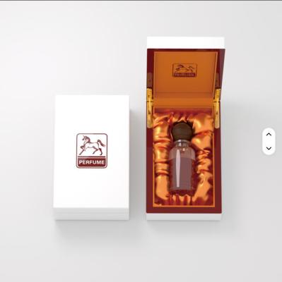China Custom Gold Hot Stamped Square Wooden Perfume Gift Box Embossed Glossy Varnishing 120x120mm for sale
