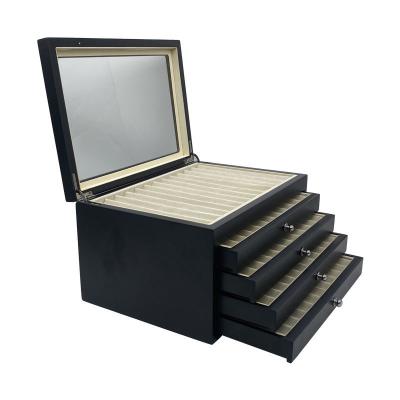 China Custom 4-Layer Drawer Pen Storage Case with Velvet Lined Interior and 0.5mm Precision Wooden Box for sale