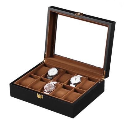 China Square Black Leather Watch Case with 12 Slots, Velvet Lining and Custom Logo for Luxury Watch Storage for sale