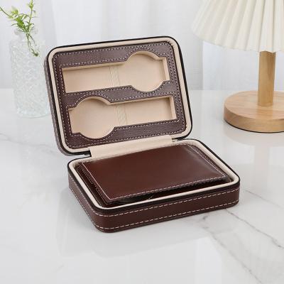 China Luxury Leather Watch Holder Box with Multi-Watch Storage and Secure Zipper Closure - Brown Leather Design for sale
