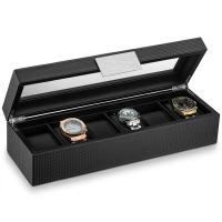 China Customizable Luxury Leather Watch Case with 6 Slots, Velvet Lining & Transparent Display Window for sale