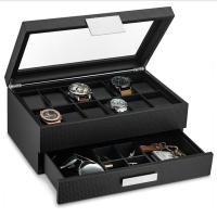 China 12-Slot Leather Watch Box with Transparent Window and Drawer Storage for Watch Collection Organization for sale