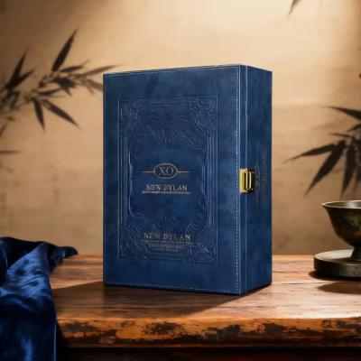China Custom PU Leather Wine Gift Box with Metal Lock for Whiskey Brandy Spirit 750ml for sale
