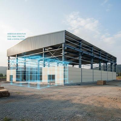 China Earthquake Resistance Grade 8 Steel Structure Warehouse with Galvanized Surface Treatment and Wind Load 0.35 kN/m² for sale