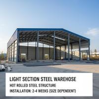 China Light Section Steel Steel Structure Warehouse Constructed with Hot rolled Steel Forming Installation time 2 to 4 Weeks Depending on Size for sale
