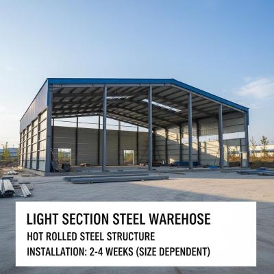 China Light Section Steel Steel Structure Warehouse Constructed with Hot rolled Steel Forming Installation time 2 to 4 Weeks Depending on Size for sale
