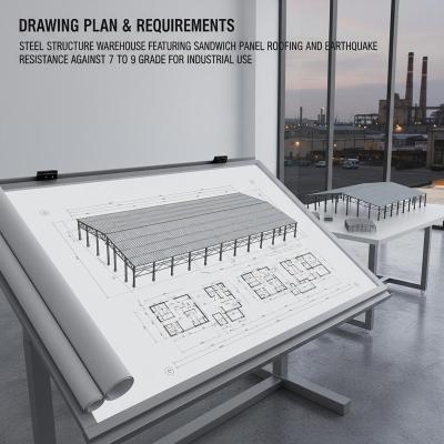 China Drawing Plan s Requirments Steel Structure Warehouse Featuring Sandwich Panel Roofing and Earthquake Against 7 to 9 Grade for Industrial for sale