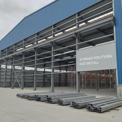 China Hot Dipped Galvanized Purlin Steel Structure Warehouse Using H Section Steel Ensuring Fast Install and Storage Solutions for sale
