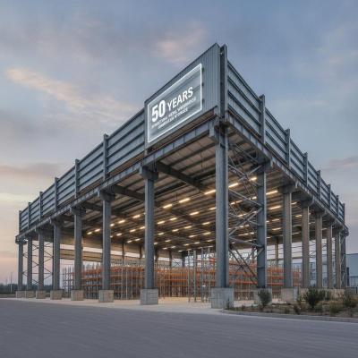 China 50 Years Structural Metal Structure Warehouse Featuring Strong H Section Steel Construction Ideal for Commercial Storage for sale