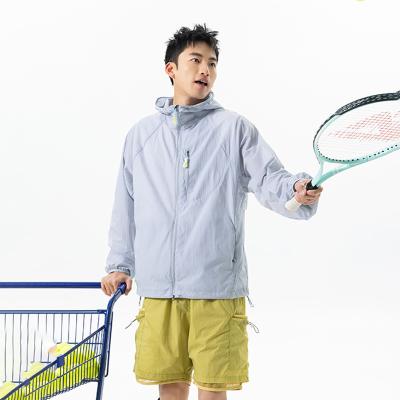 China Men UPF50+ Sun Protection Jacket Cloud Weave Hidden Check Fabric Breathable Quick Dry Windproof Hooded Coat Outdoor Beach Surf Travel Lightweight Skin Clothing for sale
