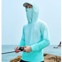 China OEM Custom Logo Men UPF50+ Hooded Fishing Sun Protection Long Sleeve Shirt Integrated Face Mask Quick Dry Cooling Hiking Mountaineering Outdoor Top for sale