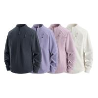 China Custom OEM Stand Collar Long Sleeve Tee Antibacterial Quick Dry 100% Polyester Luxury Grid Sport Shirt for sale