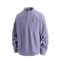 China Custom OEM Stand Collar Long Sleeve Tee Antibacterial Quick Dry 100% Polyester Luxury Grid Sport Shirt for sale