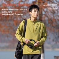 China Outdoor Hiking Stand Collar Long Sleeve Antibacterial Quick Dry Sun Protection Loose Couple Sports T-Shirt for sale