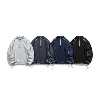 China Custom Men's Quarter Zip Stand Collar Thermal Fleece Pullover Antibacterial Contrast Stitching Outdoor Hiking Top for sale