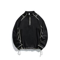 China Custom Men's Quarter Zip Stand Collar Thermal Fleece Pullover Antibacterial Contrast Stitching Outdoor Hiking Top for sale