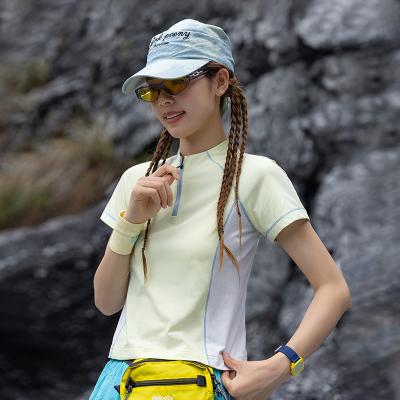 China Women's Zip Collar Quick Dry Short Sleeve T Shirt Outdoor Anti-Pilling Sports Top Custom OEM for sale