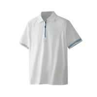 China Men's Half Zip Fine Stripe Polo Shirt Quick Dry Antibacterial Short Sleeve Outdoor Sports Top Custom OEM for sale
