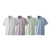 China Men's Half Zip Fine Stripe Polo Shirt Quick Dry Antibacterial Short Sleeve Outdoor Sports Top Custom OEM for sale